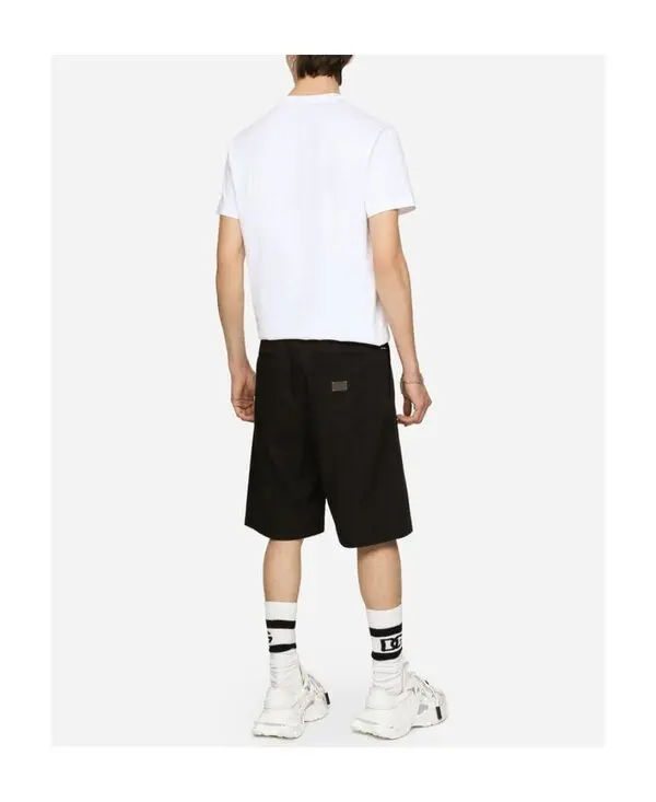 Dolce & Gabbana Stretch Cotton Bermuda Shorts With Logo Tag - Black