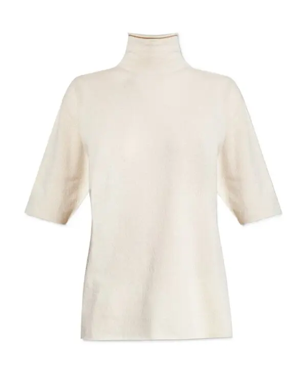 JIL SANDER Roll Neck Short Sleeve Knit Top - White