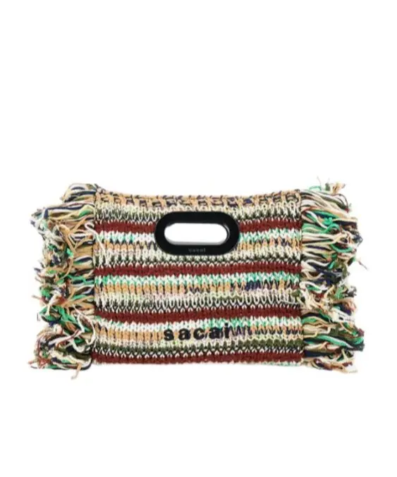 Sacai Woven Shopping Bag With Fringe And Logo Embroidery