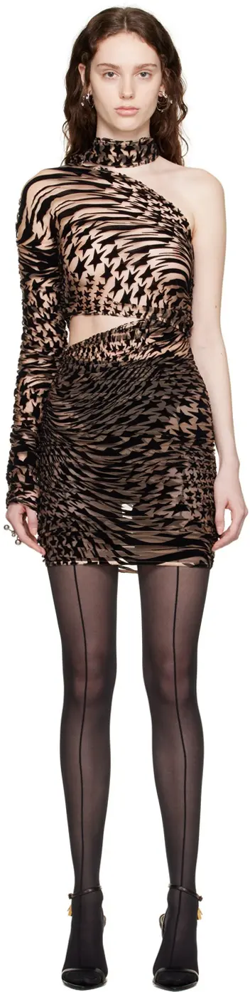 MUGLER Star Mesh Asymmetric Minidress - Black