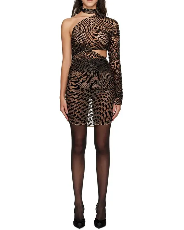 MUGLER Star Mesh Asymmetric Minidress - Black