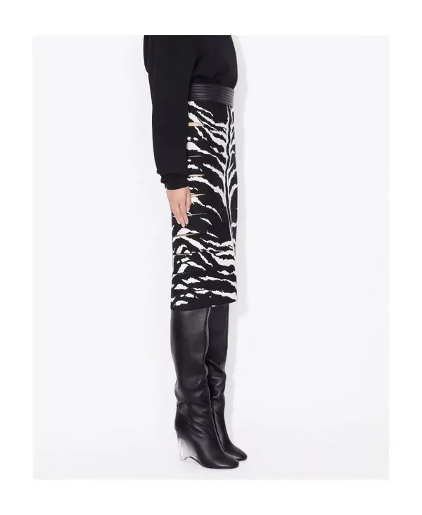 Alaïa Zebra-jacquard Cut-out Detailed Midi Skirt - Black