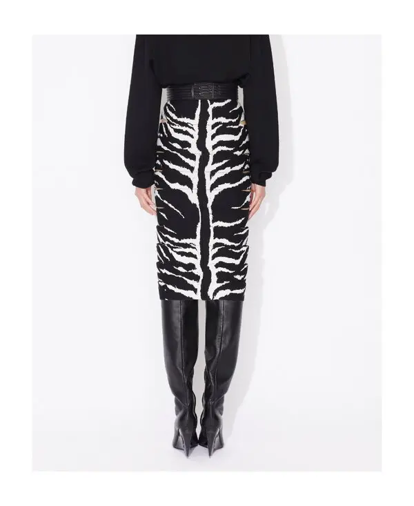 Alaïa Zebra-jacquard Cut-out Detailed Midi Skirt - Black