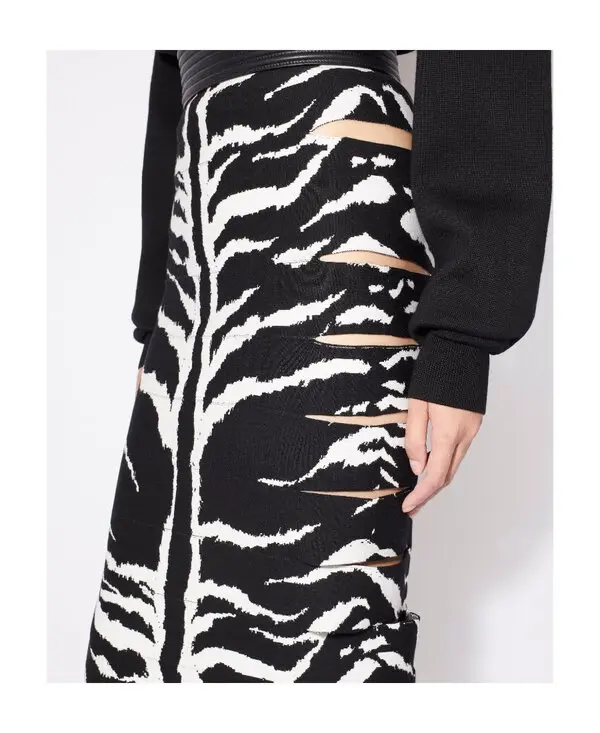 Alaïa Zebra-jacquard Cut-out Detailed Midi Skirt - Black