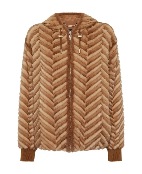 Fendi Mink Jacket With Rope Hood And V-shaped Pattern - No
