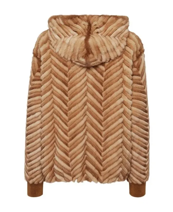 Fendi Mink Jacket With Rope Hood And V-shaped Pattern - No