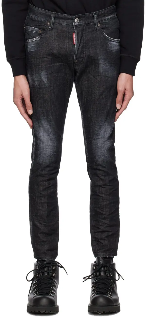Dsquared2 Distressed Skinny Jeans With Logo Patch - Black
