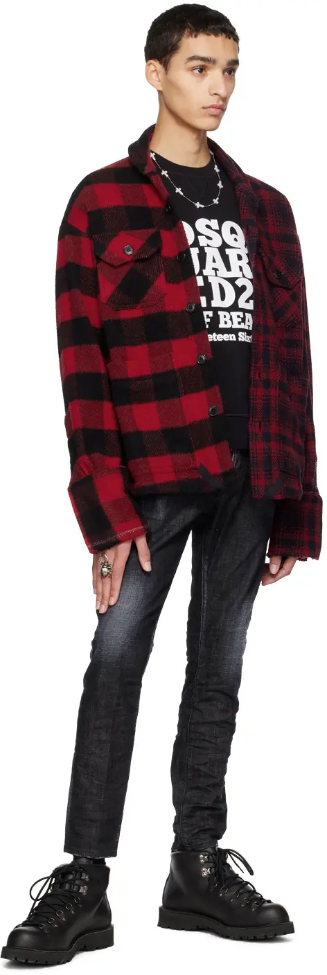 Dsquared2 Distressed Skinny Jeans With Logo Patch - Black