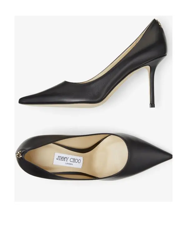 JIMMY CHOO Love 85 Calfskin Stilettos With Gold Jc Emblem - Black