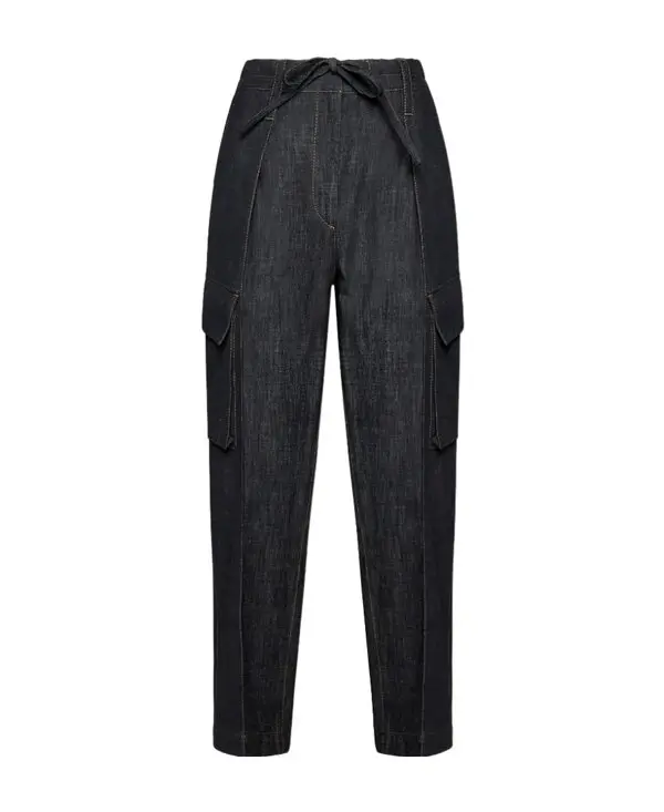 Brunello Cucinelli Straight Leg Denim Cargo Pants With Drawstring Waist