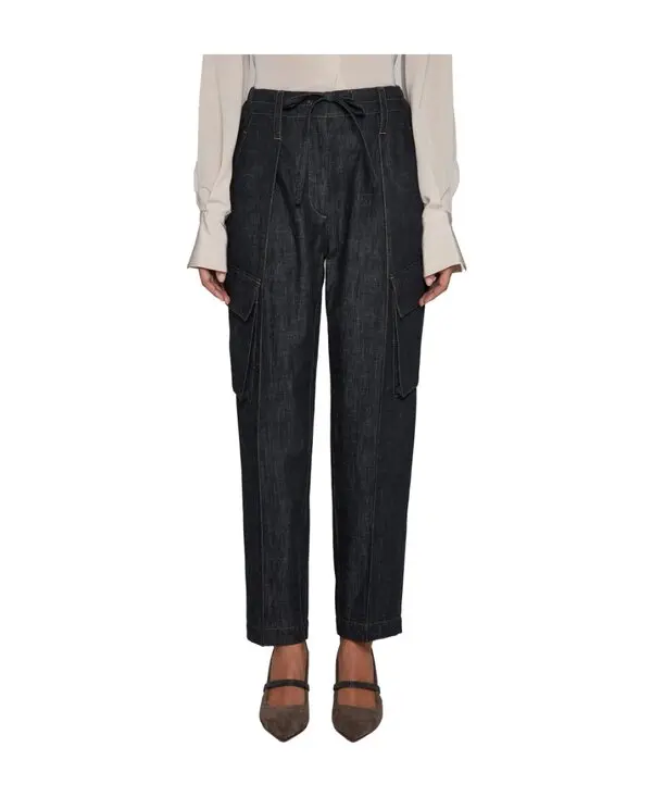 Brunello Cucinelli Straight Leg Denim Cargo Pants With Drawstring Waist