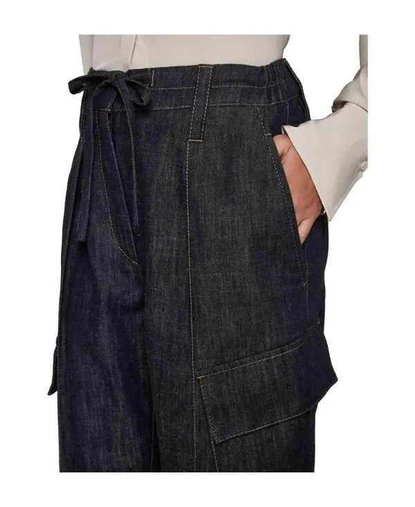 Brunello Cucinelli Straight Leg Denim Cargo Pants With Drawstring Waist