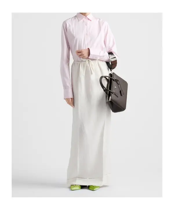 Prada High Waist Maxi Skirt With Embroidered Logo