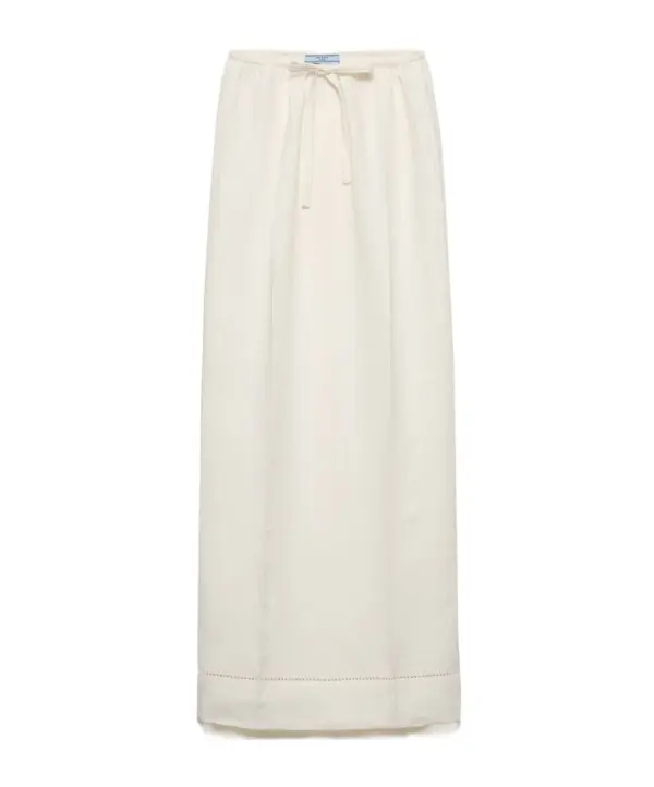 Prada High Waist Maxi Skirt With Embroidered Logo - Ivory