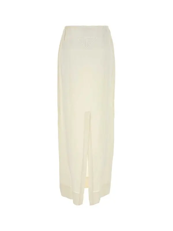 Prada High Waist Maxi Skirt With Embroidered Logo - Ivory