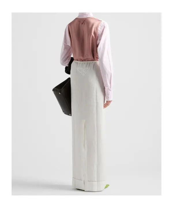 Prada High Waist Maxi Skirt With Embroidered Logo - Ivory