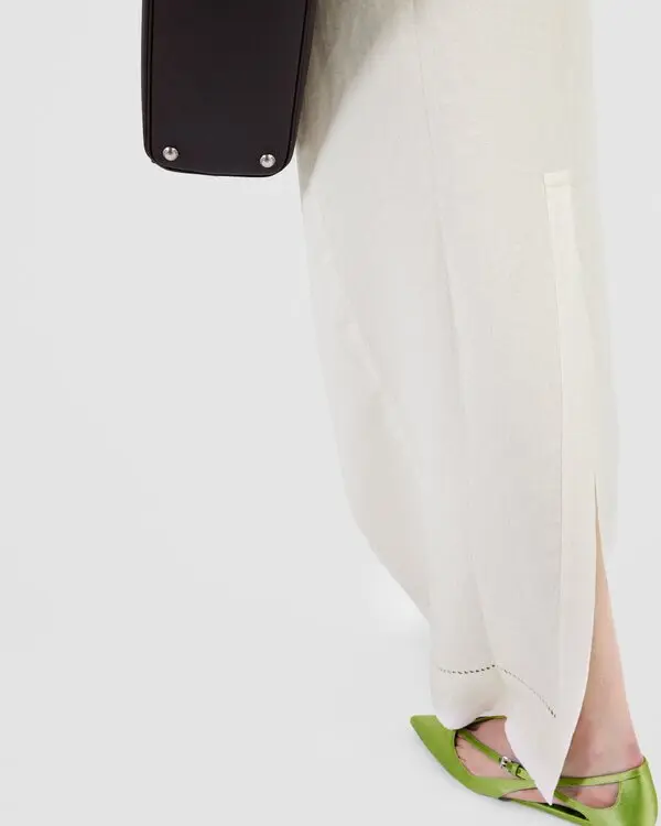Prada High Waist Maxi Skirt With Embroidered Logo - Ivory