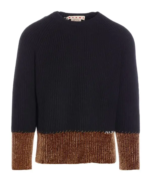 Marni Panelled Logo Embroidered Jumper