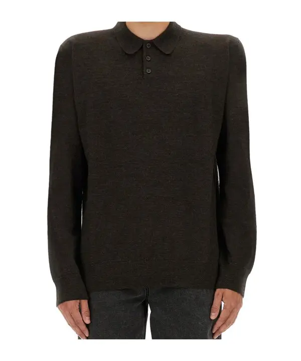 MAISON MARGIELA Elbow-patch Wool Polo Shirt - Brown
