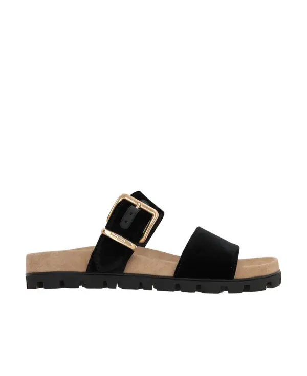 Miu Miu Suede Buckle Sandals - Black