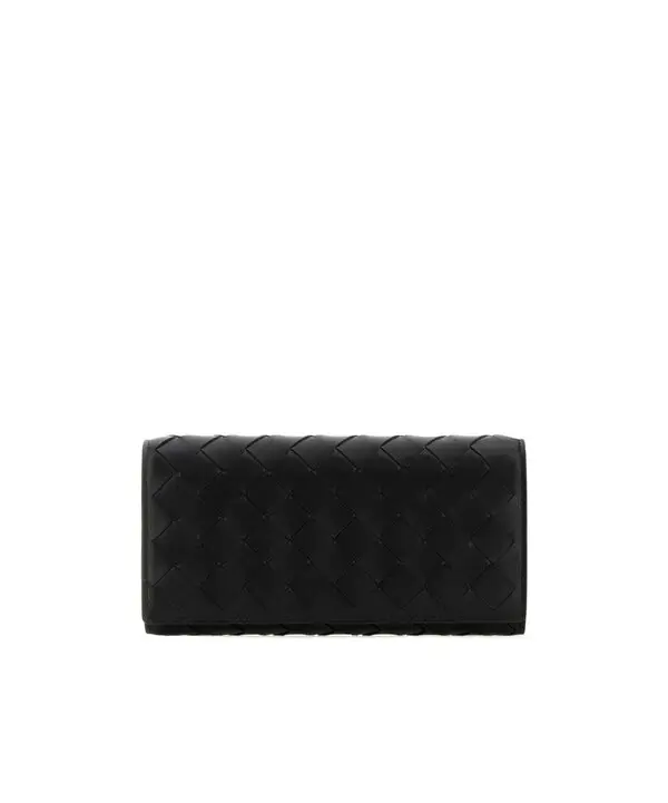 Bottega Veneta Intrecciato Large Flap Wallet - Black