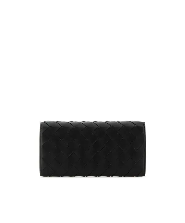Bottega Veneta Intrecciato Large Flap Wallet - Black