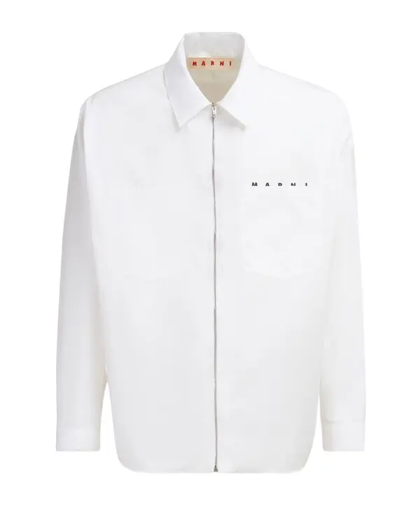 Marni Logo Printed Long-sleeved Zipped Shirt - White