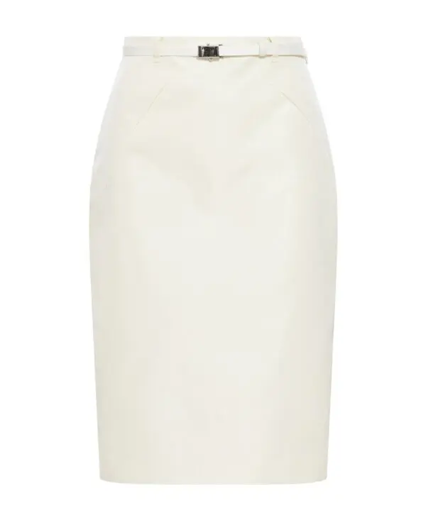 Prada High-waist Logo Buckle Straight Faille Skirt