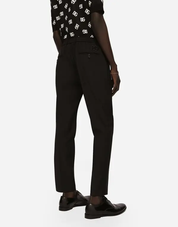 Dolce & Gabbana Logo Embroidered Straight Leg Trousers - Black