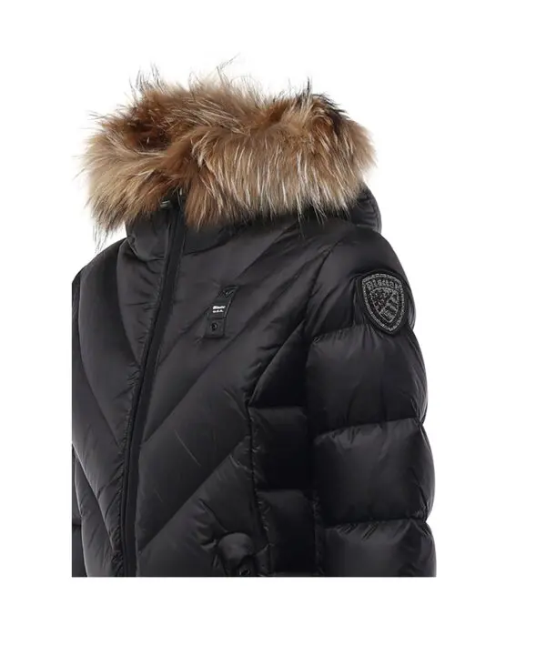 BLAUER. Althea Long Puffer Jacket With Down Fill And Removable Leather Trim