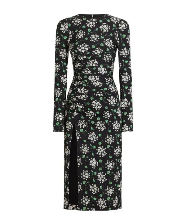 Dolce & Gabbana Ruched Floral Print Midi Dress - Black