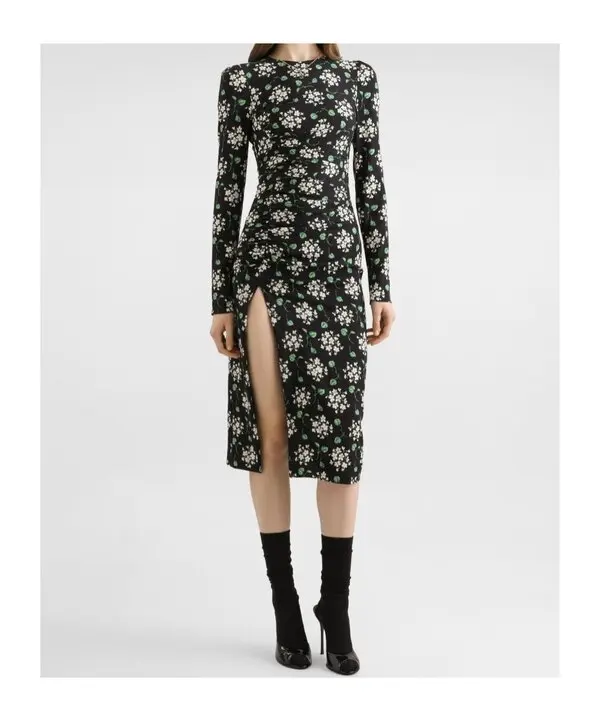 Dolce & Gabbana Ruched Floral Print Midi Dress - Black