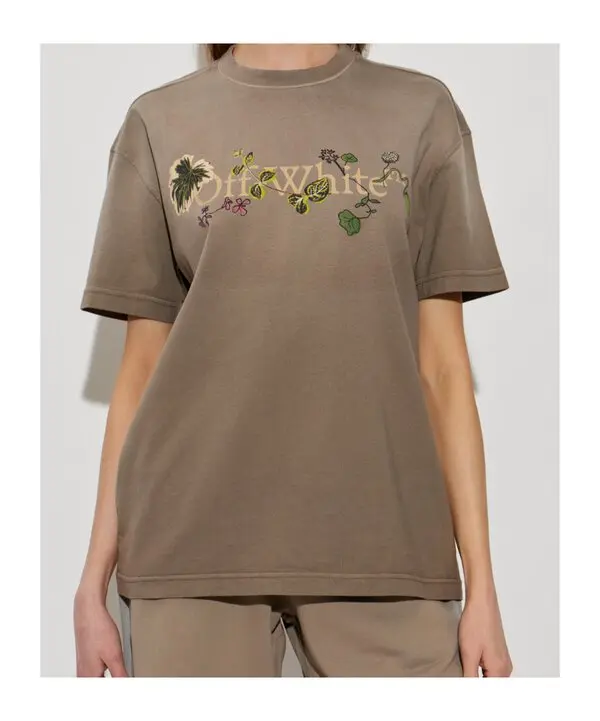 Off-White Floral Logo T-shirt - Brown