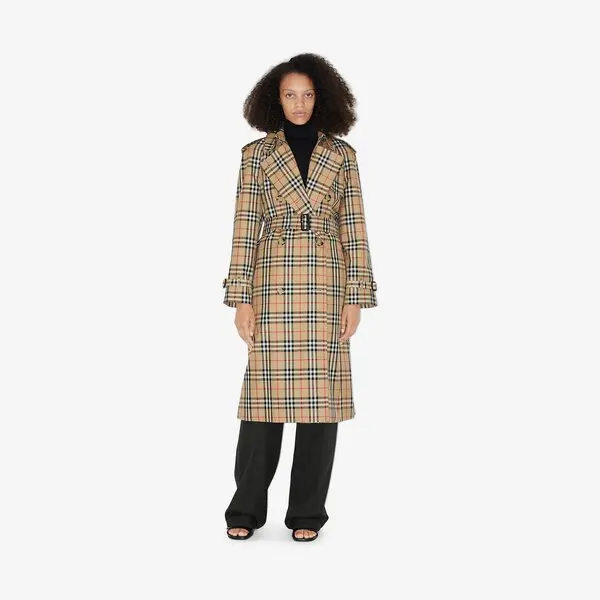 Burberry Vintage Check-printed Belted Trench Coat - Nude