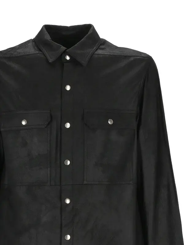 Rick Owens Leather Shirt Jacket - Black