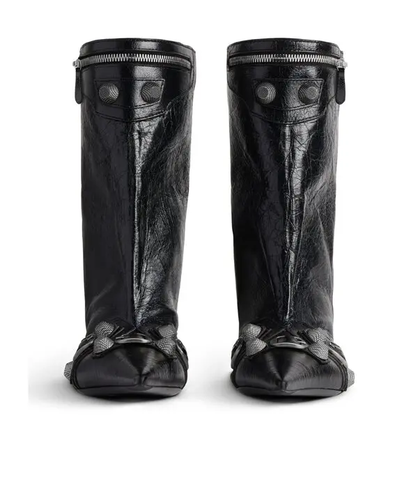 Balenciaga Cagole Wide Boots With Studs And Buckles