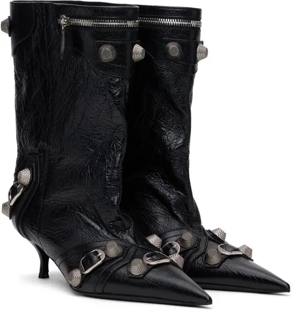 Balenciaga Cagole Wide Boots With Studs And Buckles