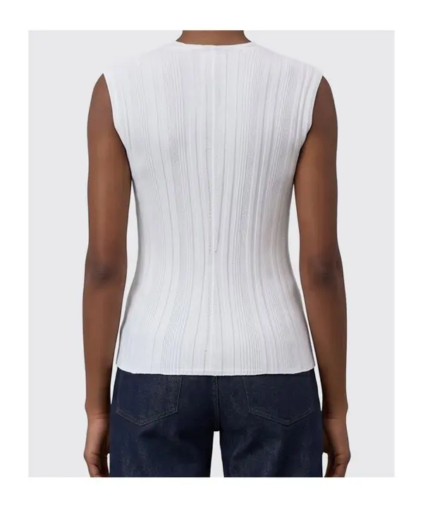 Closed Ribbed-knit V-neck Sleeveless Sweater - Ivory