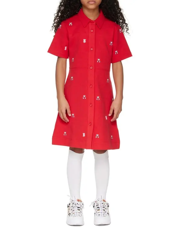 Burberry Monogram Teddy Embroidered Shirt Dress