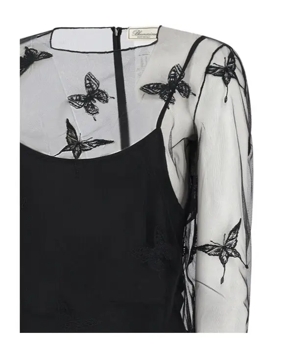 Blumarine Sheer Butterfly Embroidered Top