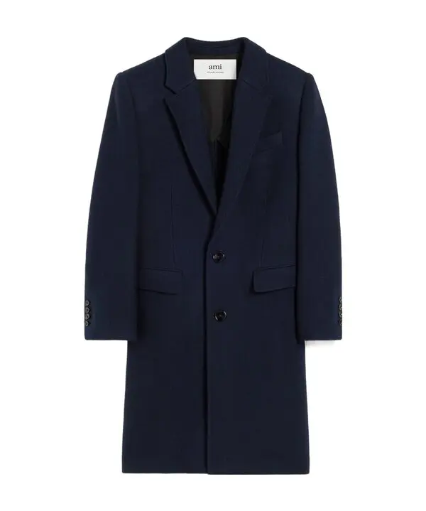 Ami Single Breasted Classic Coat - Navy Blue