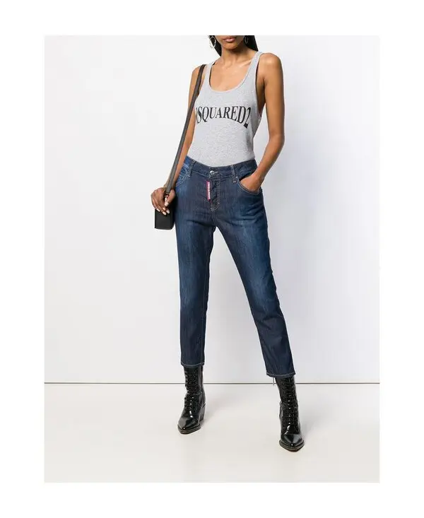 Dsquared2 Cropped Girlfriend Fit Jeans - Blue