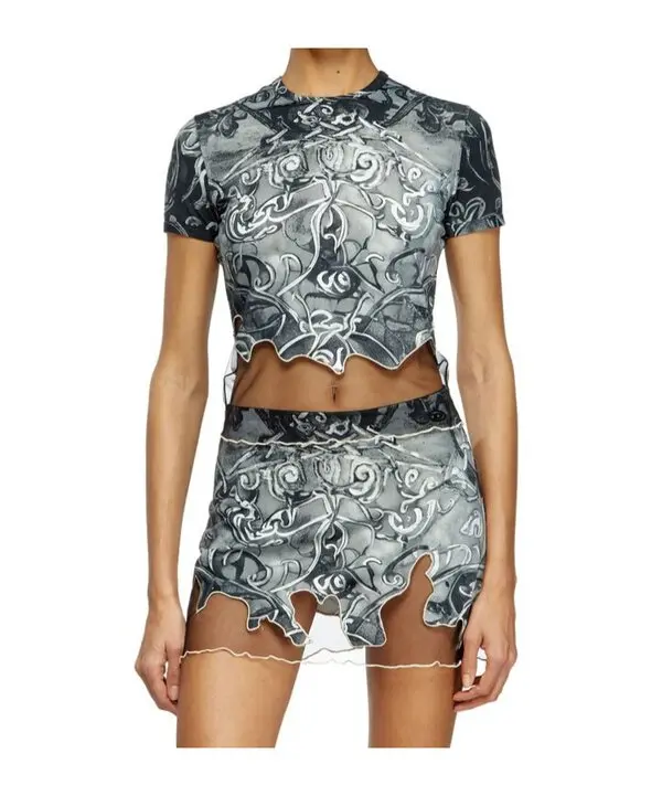 DIESEL® T-inlay T-shirt With Embroidered Tulle Insert - Black/grey
