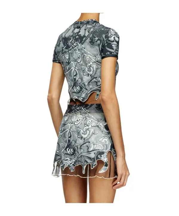 DIESEL® T-inlay T-shirt With Embroidered Tulle Insert - Black/grey