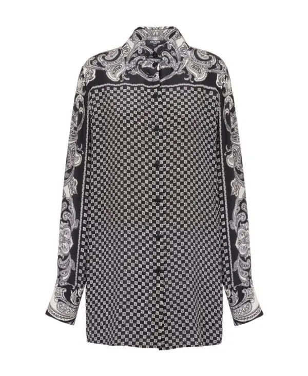 Balmain Paisley And Mini Monogram Printed Silk Shirt