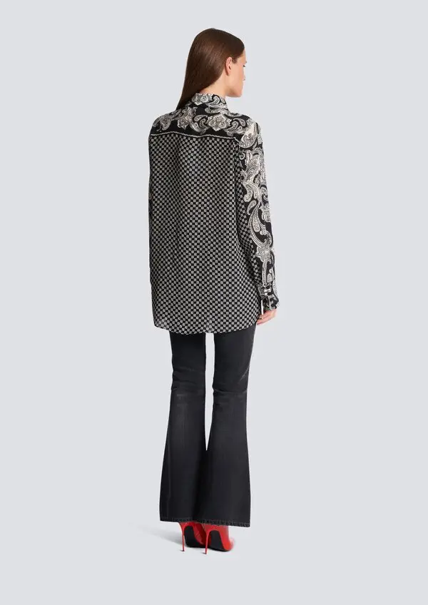 Balmain Paisley And Mini Monogram Printed Silk Shirt