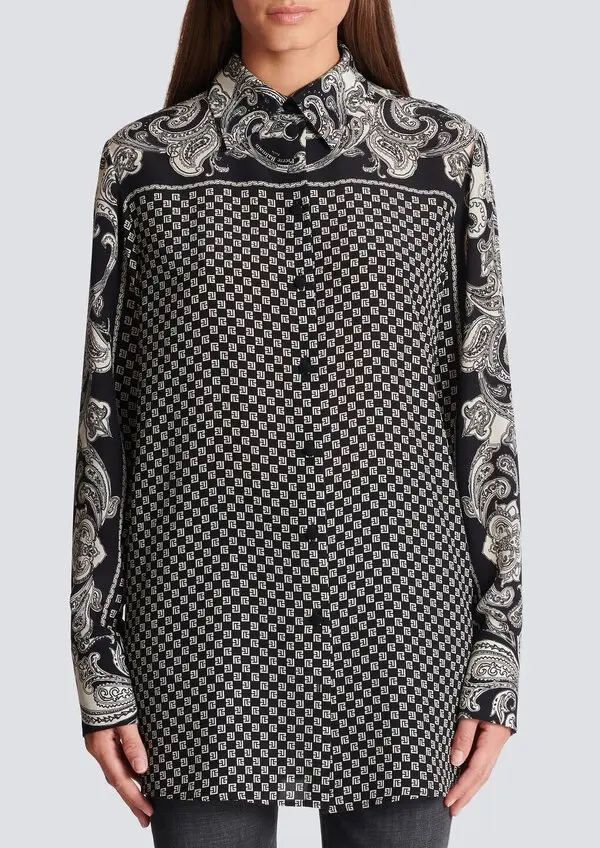 Balmain Paisley And Mini Monogram Printed Silk Shirt