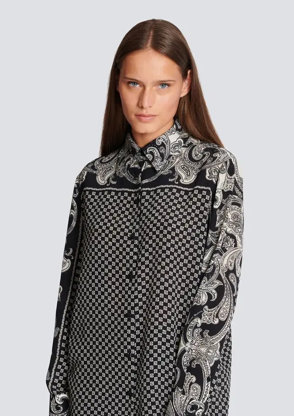 Balmain Paisley And Mini Monogram Printed Silk Shirt