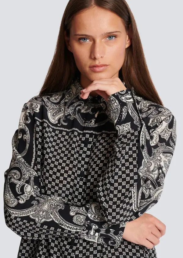 Balmain Paisley And Mini Monogram Printed Silk Shirt