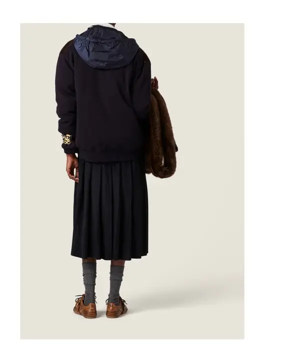 Miu Miu Zip-up Hooded Jacket With Suede Details